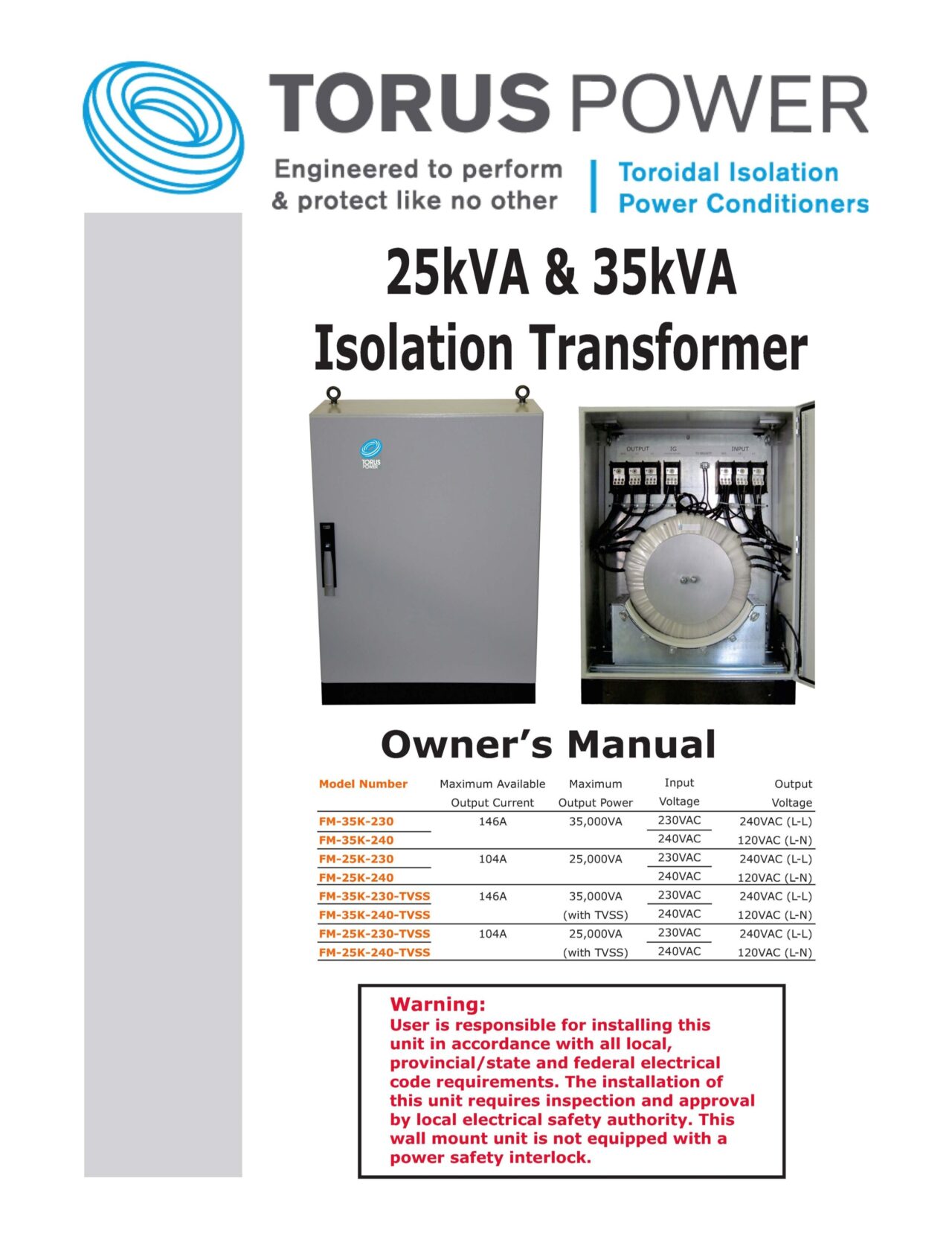 Torus Power Product Manuals